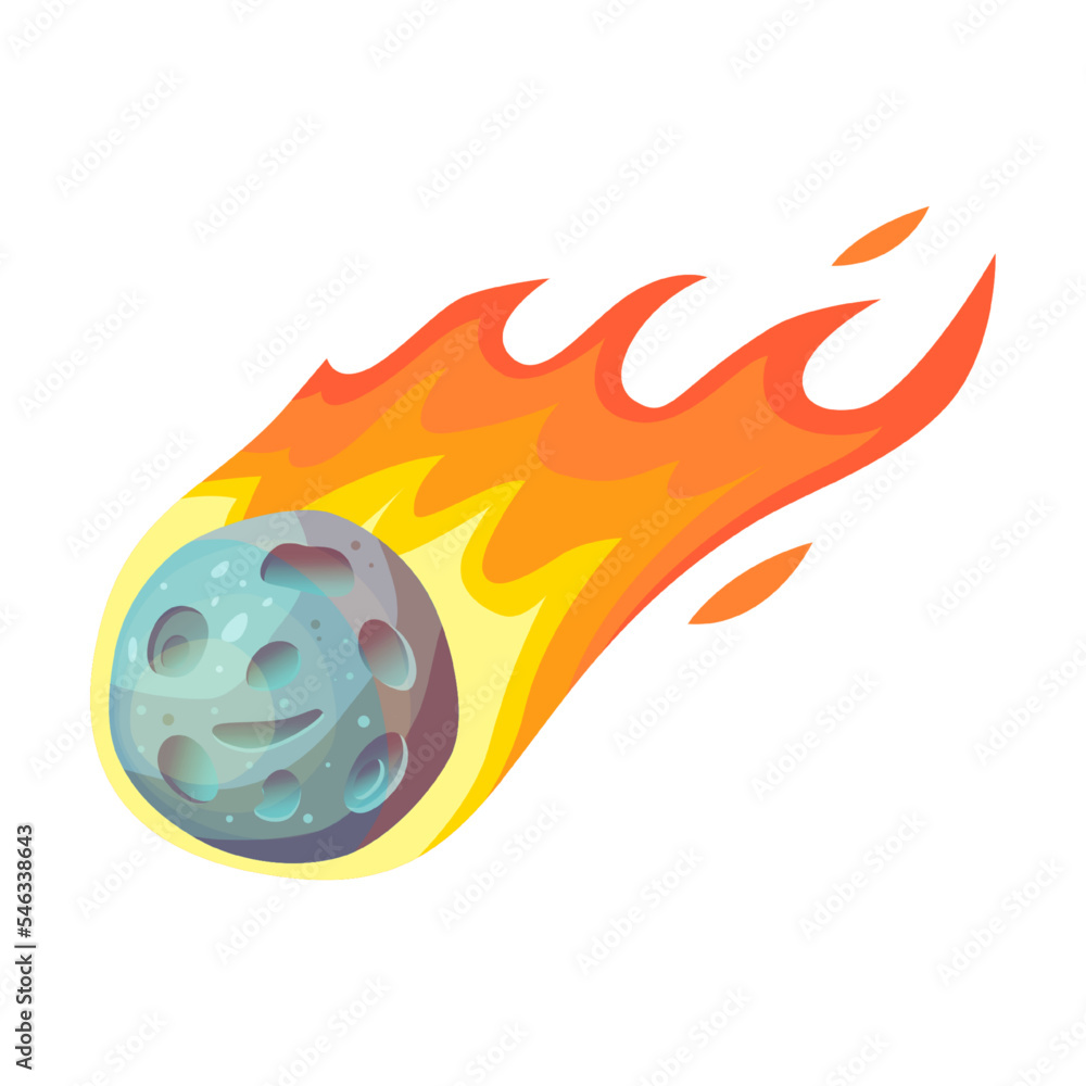 Meteorite with trail of fire behind. Cartoon vector illustration ...