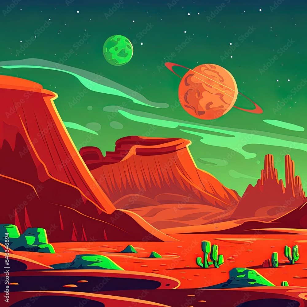 Mars landscape, alien planet background, red desert surface with ...
