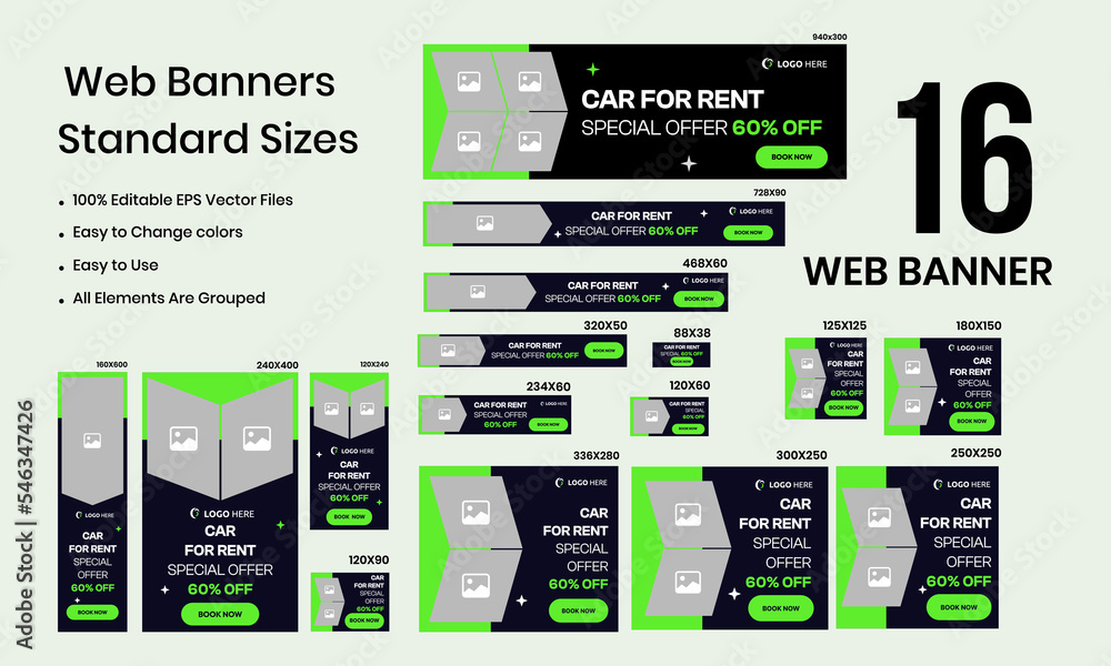 Rent Car web bundle banners of standard size with a place for photos ...