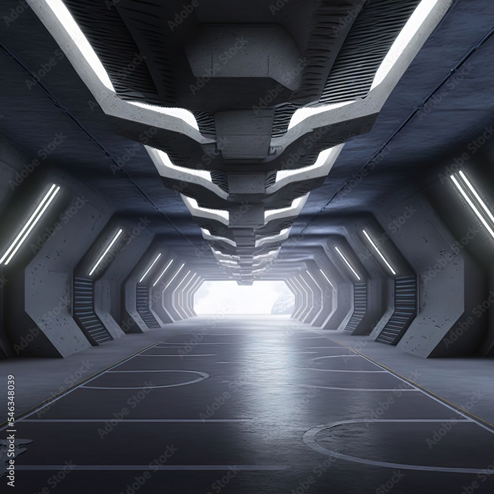 Sci-Fi Futuristic Alien Spaceship Concrete tunnel. Generative AI ...