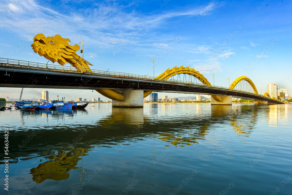 View of Dragon Bridge over the Han River in Da Nang city, Vietnam ...