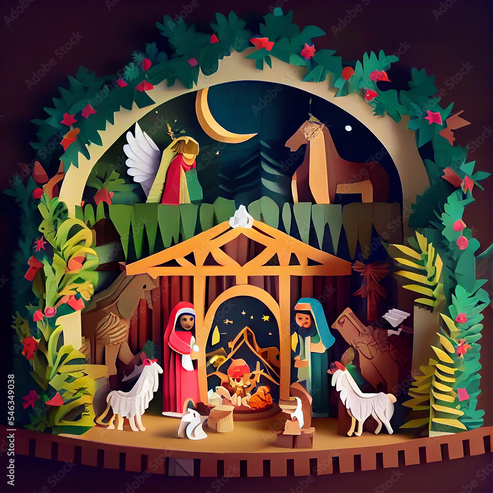 Origami nativity scene Stock Illustration | Adobe Stock
