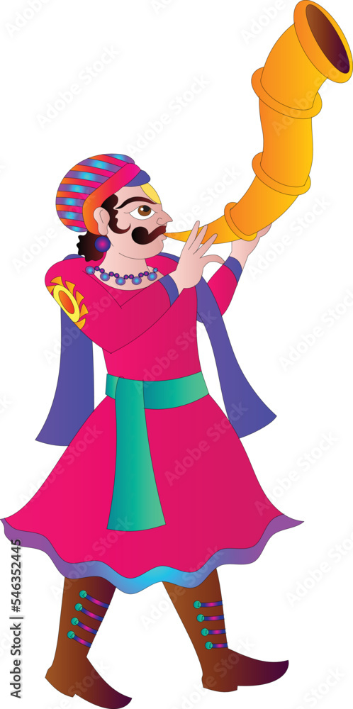 Indian wedding trumpet players were drawn in Indian folk art ...