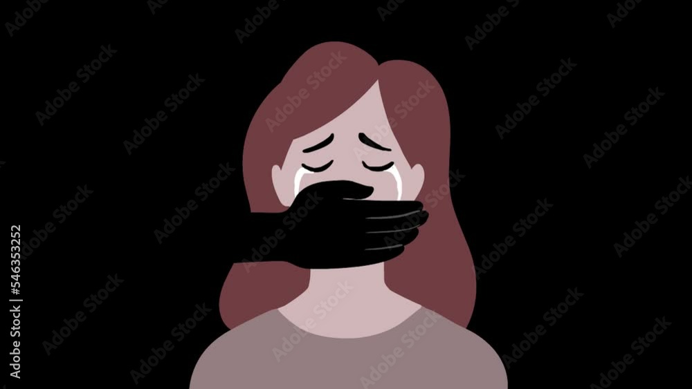 The girl covers her mouth with her hand. domestic violence. The ...