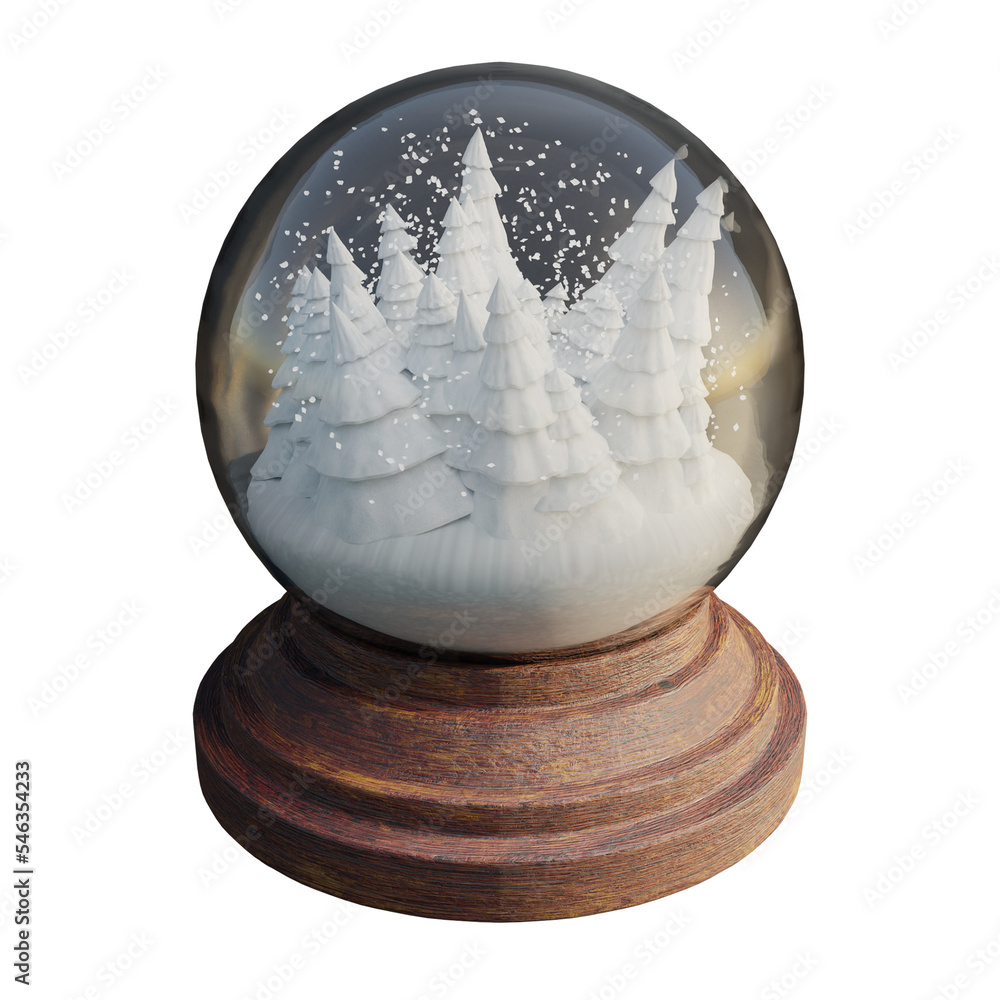 Snow globe with forest 3d render isolated on transparent background ...