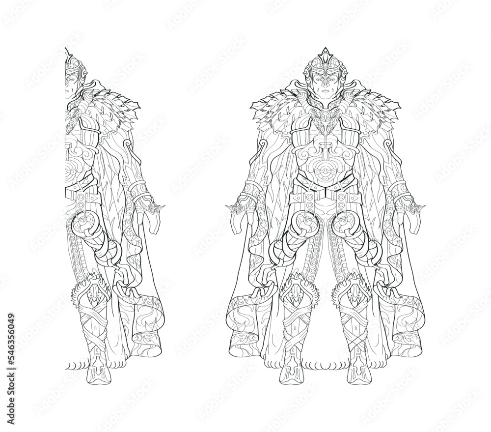 Vector black and white outline image of the game character Palladin ...