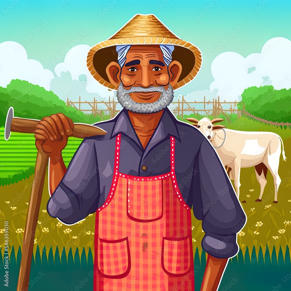 Indian farmer. Village rural character worker in nature exact 2r illustrated indian people ...