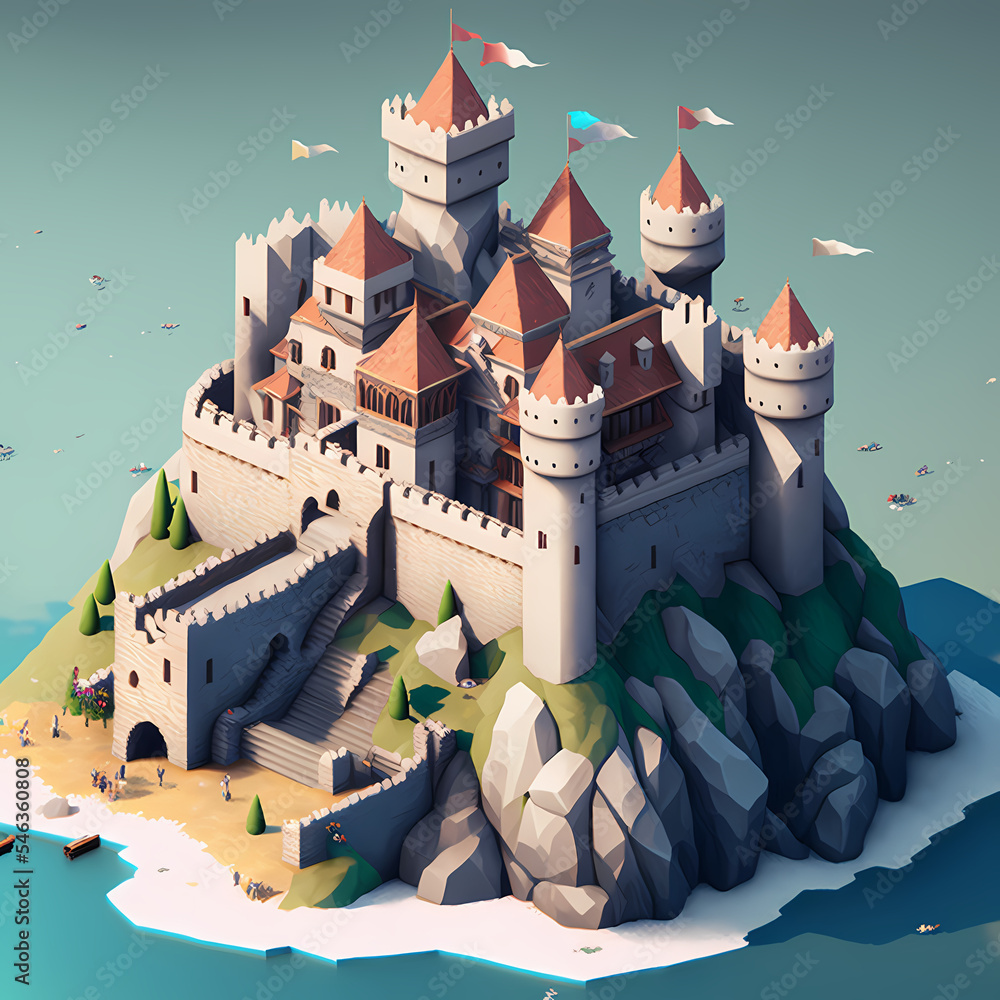 3d isometric ancient castle Stock Illustration | Adobe Stock