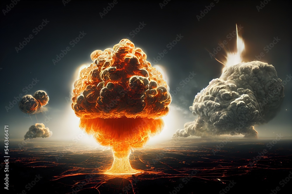 Huge nuclear explosion. illustration of a bomb with a mushroom cloud ...