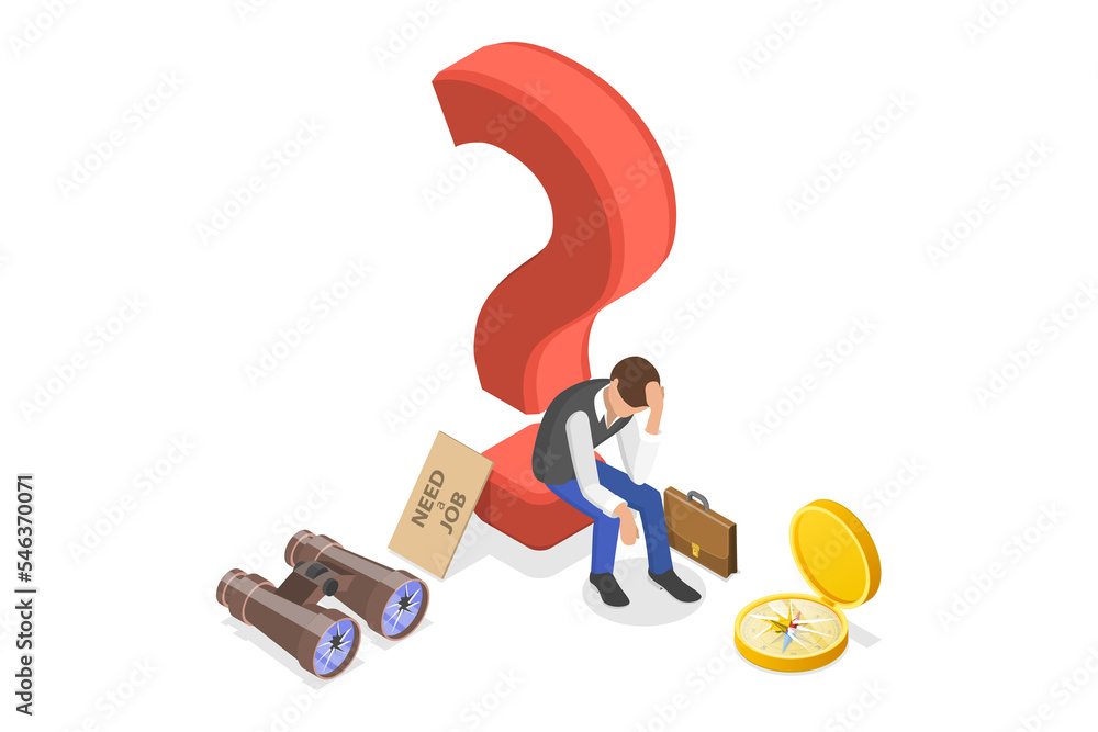 3D Isometric Flat Conceptual Illustration of Unemployed Man Stock ...