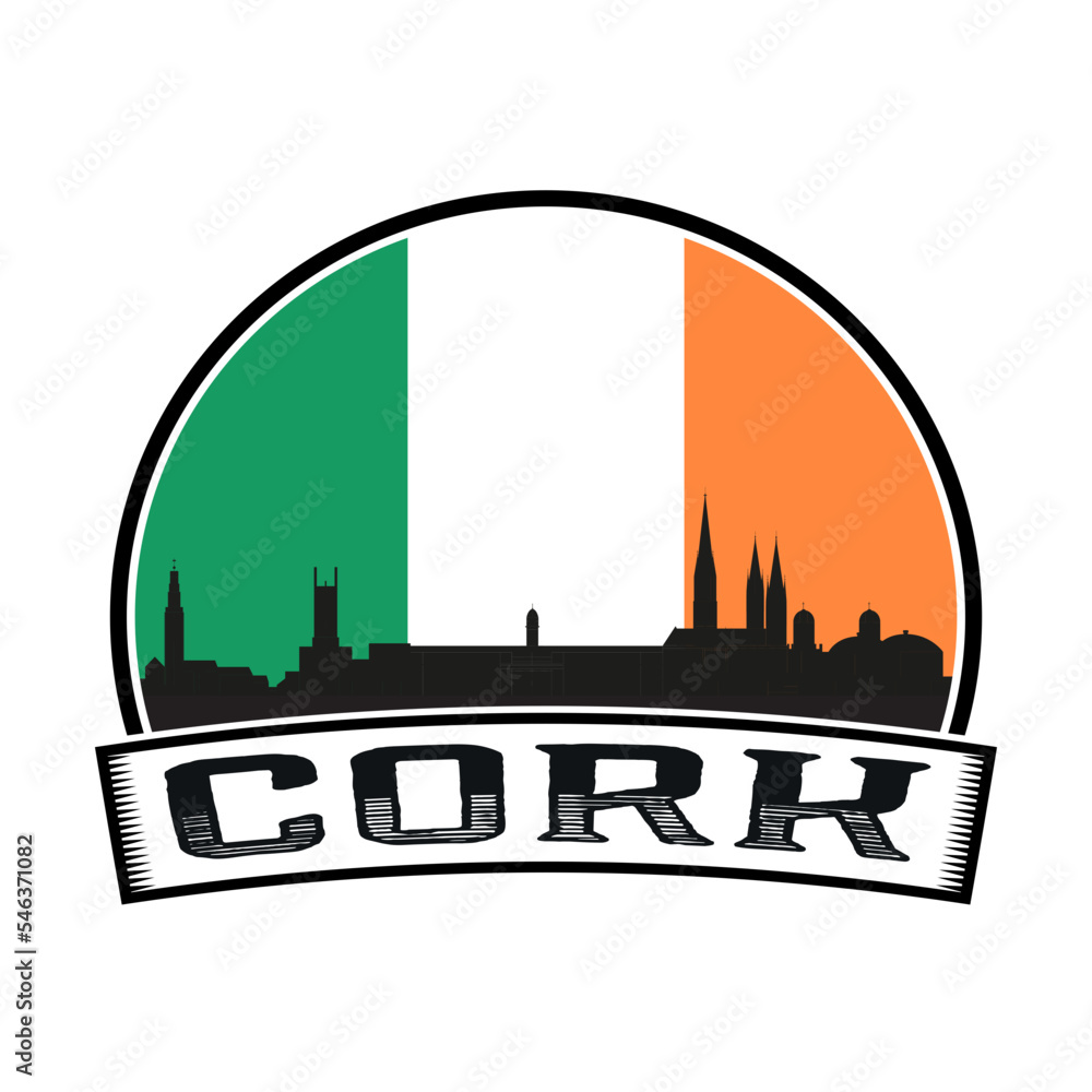 Cork Ireland Skyline Sunset Travel Souvenir Sticker Logo Badge Stamp ...