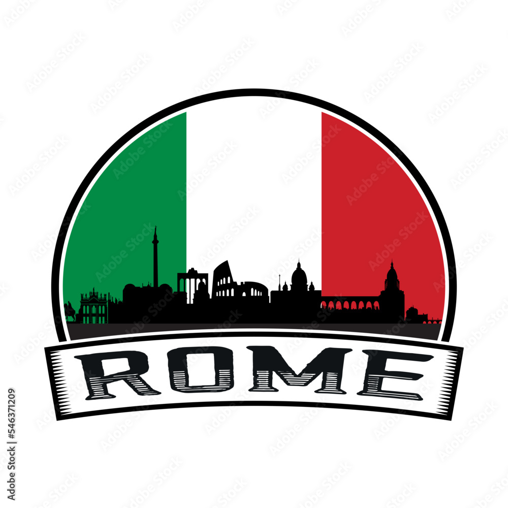 Vetor de Rome Italy Skyline Sunset Travel Souvenir Sticker Logo Badge ...