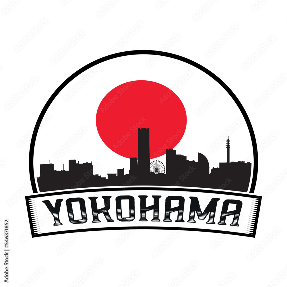 Yokohama Japan Skyline Sunset Travel Souvenir Sticker Logo Badge Stamp Emblem Coat of Arms ...