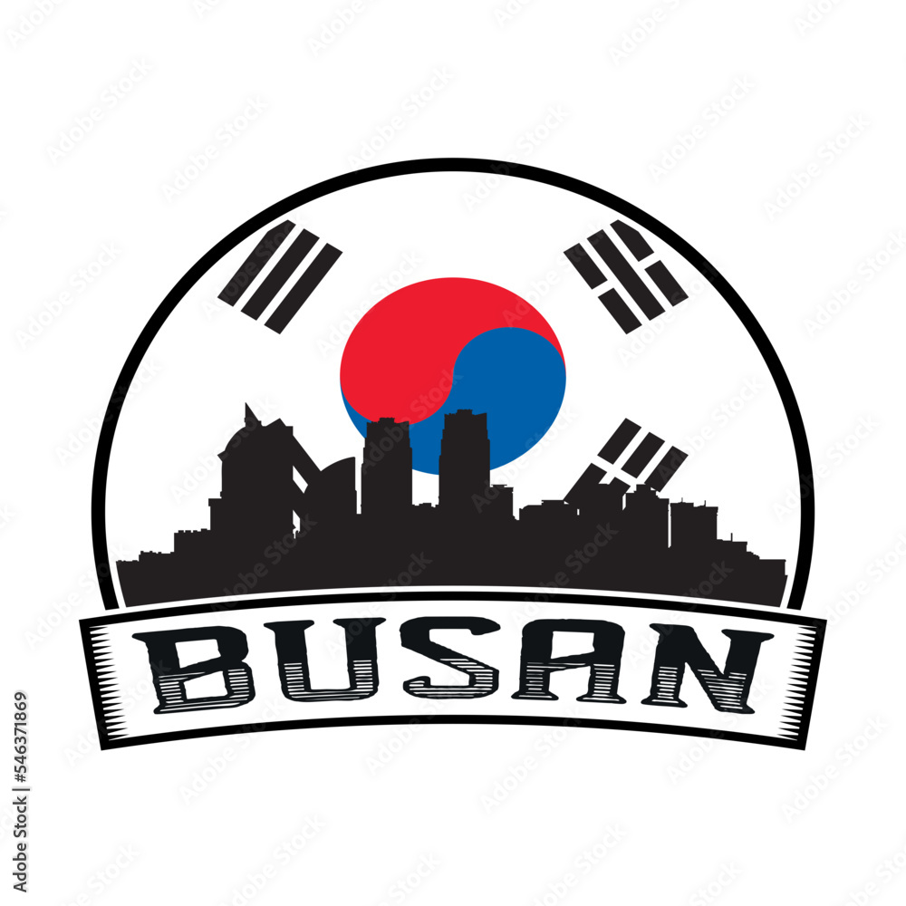 Vecteur Stock Busan South Korea Skyline Sunset Travel Souvenir Sticker ...