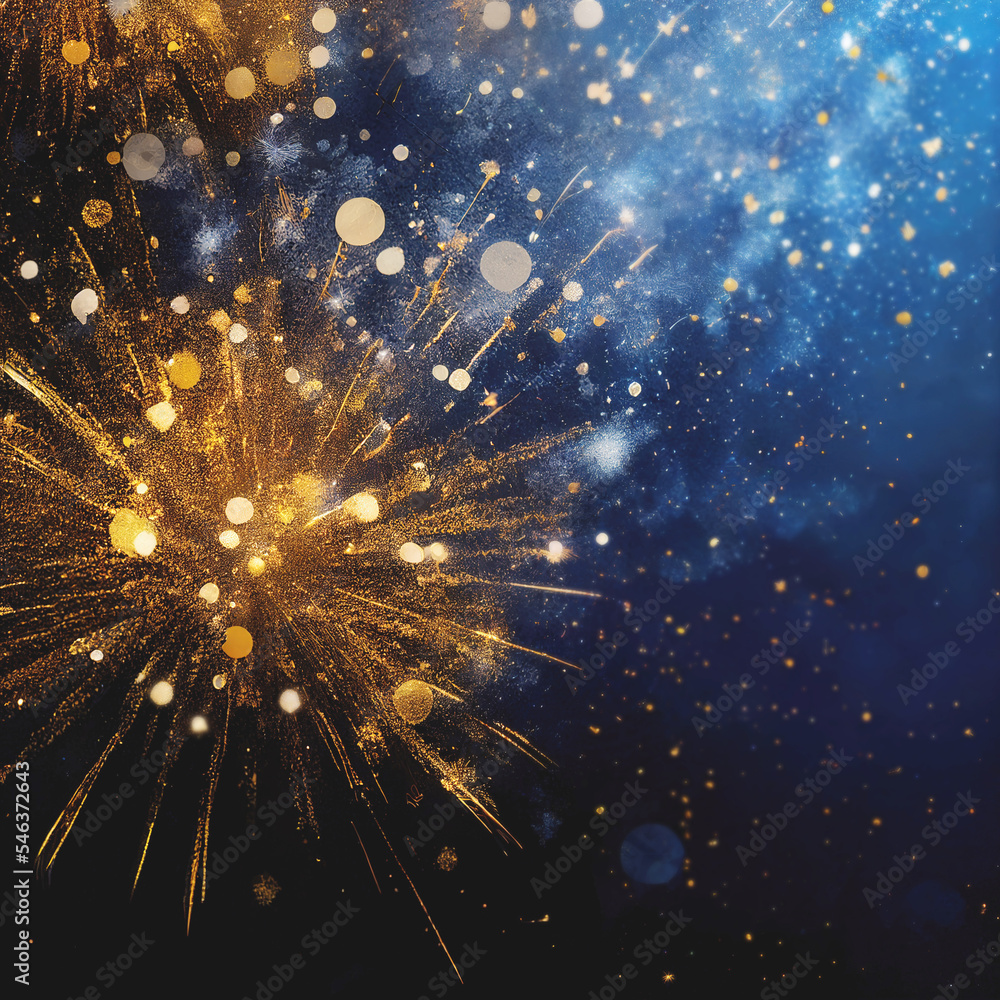 Gold color Night Fireworks on dark blue background new year ...