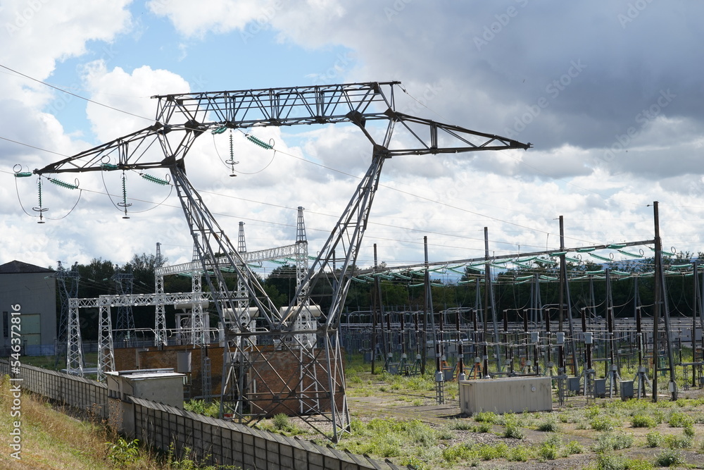 View on high voltage electricity power distribution plant and ...