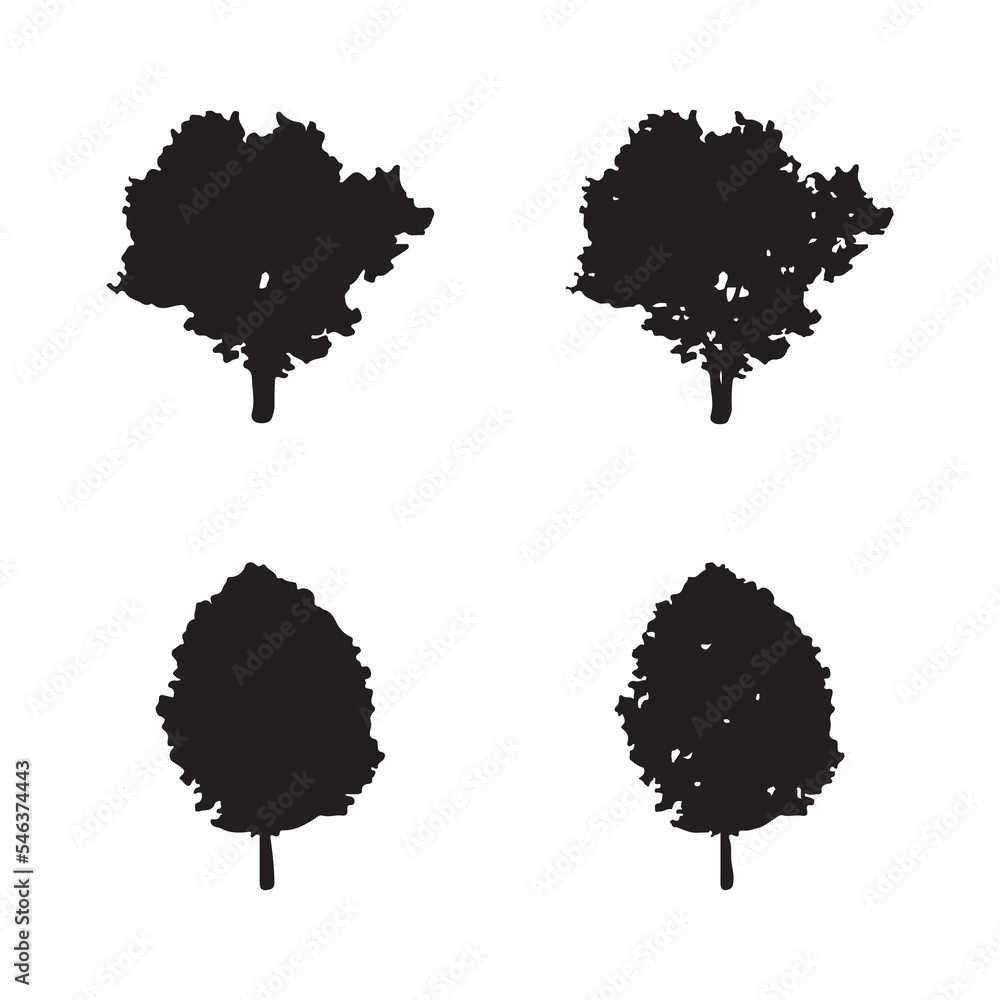 Tree silhouette vector. Isolated forest trees silhouettes in black on ...