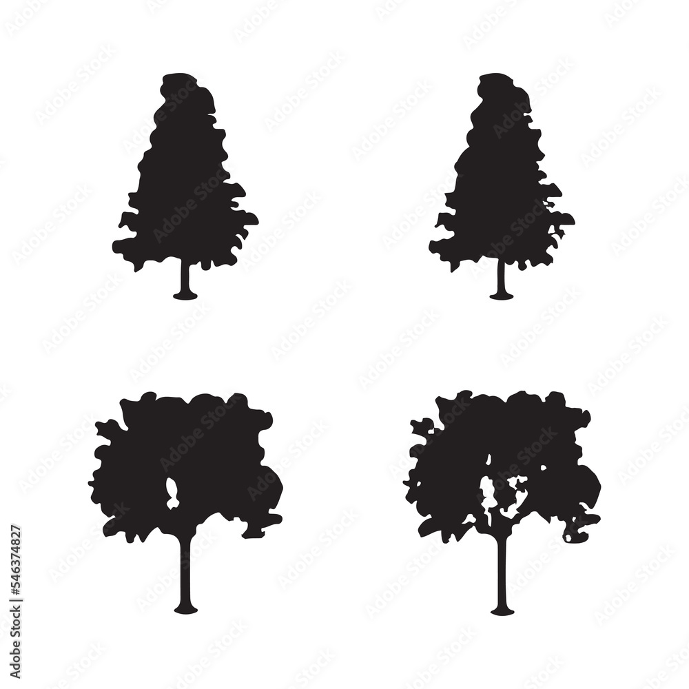 Tree silhouette vector. Isolated forest trees silhouettes in black on ...