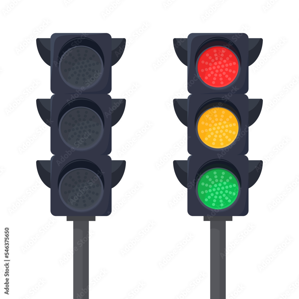 Traffic light. Off traffic light. Traffic lights with all three colors on. Stock ベクター | Adobe Stock