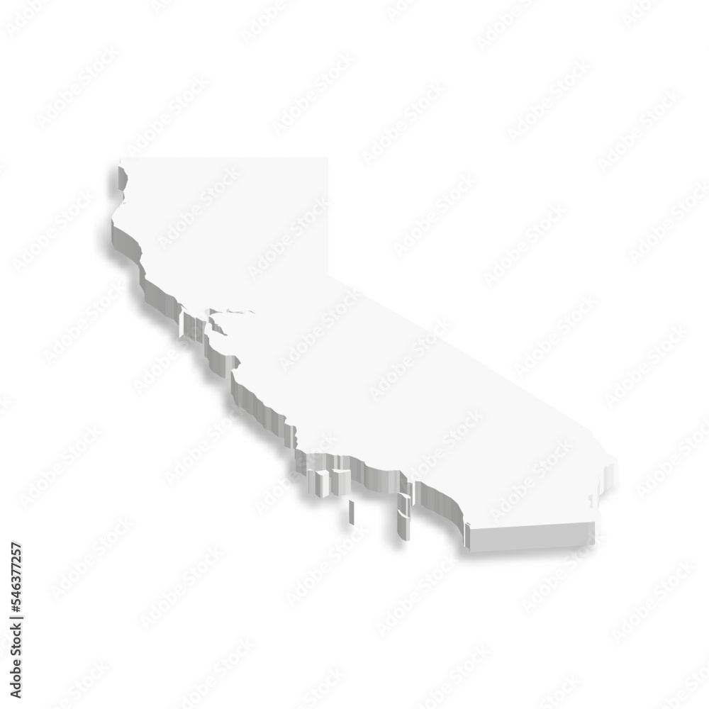California, state of USA - white vector 3D map of country area. Stock ...