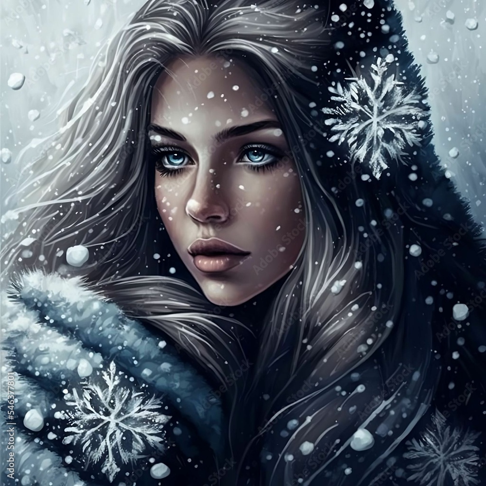 Beautiful Drawing of a Woman in the Snow| Created using Midjourney and ...