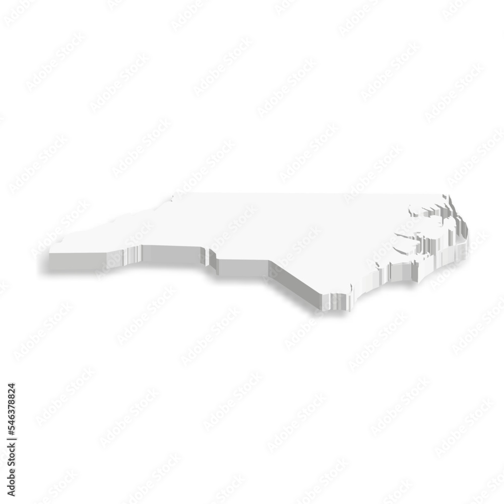 North Carolina, state of USA - white vector 3D map of country area ...