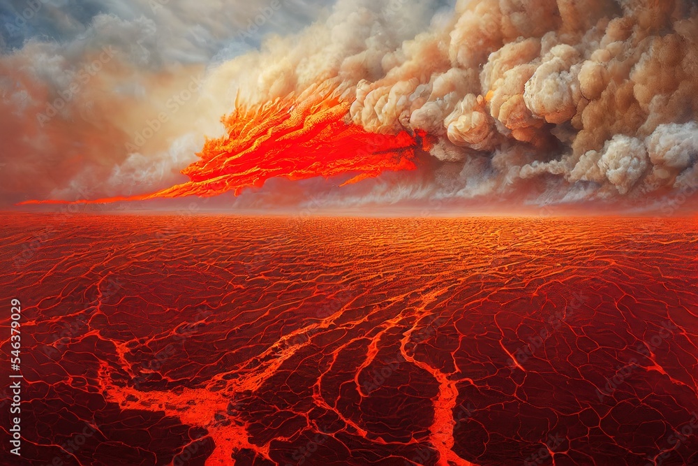 Post apocalyptic burning planet, barren desert dune landscape with ...