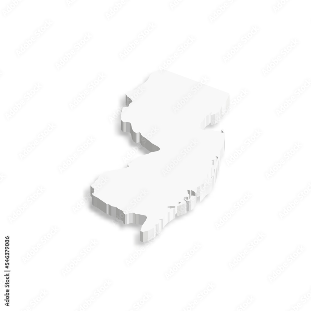 New Jersey, state of USA - white vector 3D map of country area. Stock ...