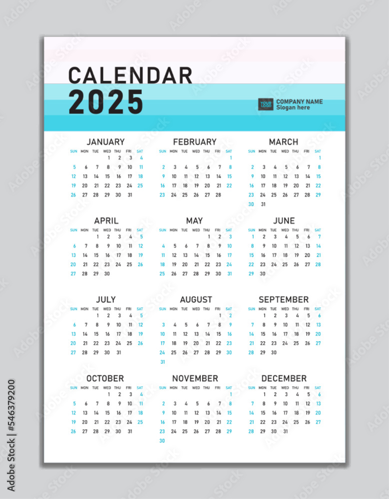 Wall calendar 2025 template, desk calendar 2025 design, Week start ...