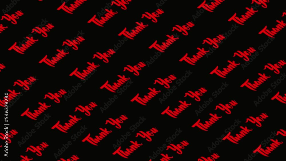 Animation many red color thank you word on black screen. Thank you text ...
