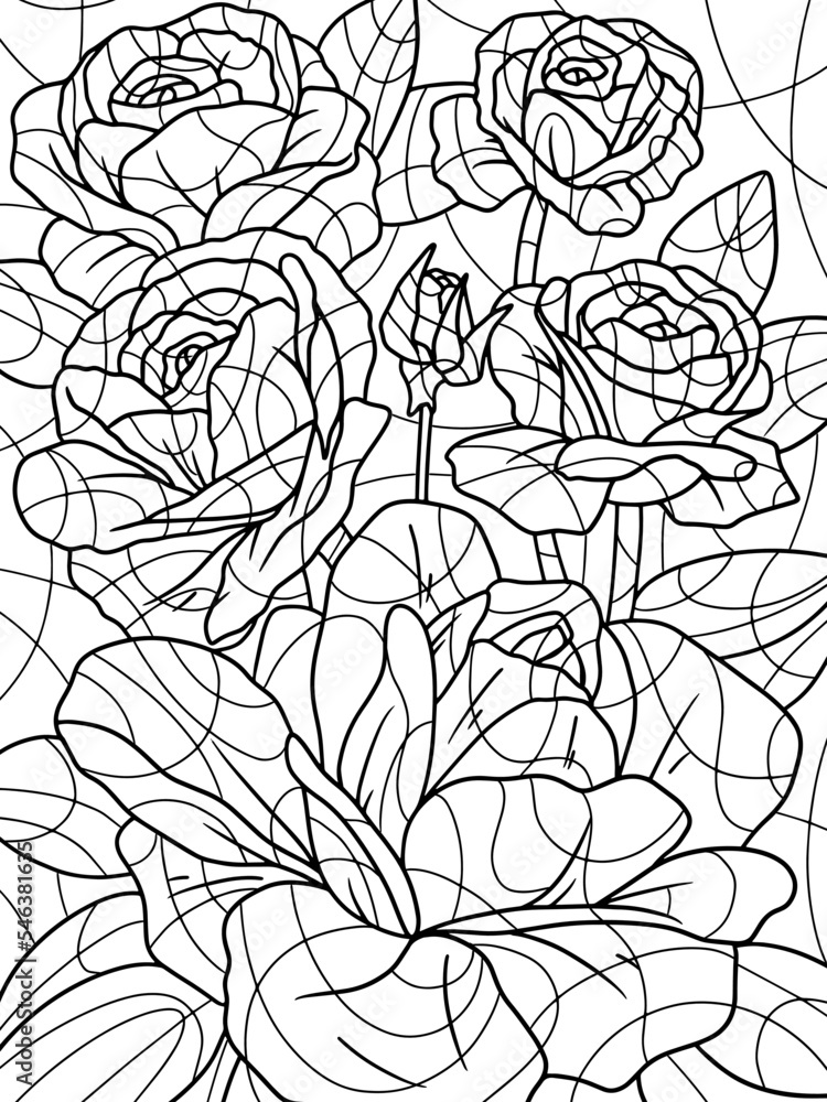 Vecteur Stock Coloring page with magnolia and leaves. Freehand sketch ...