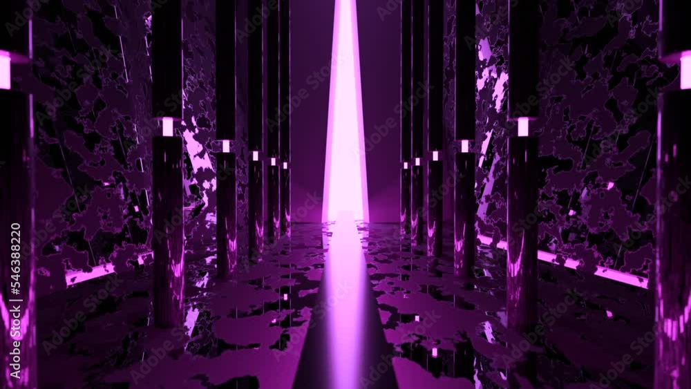 Futuristic 3d corridor with pillars and light. Design. Light pole at ...