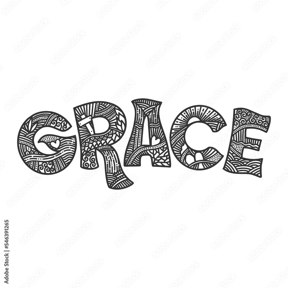 Christian illustration in a doodle style. The word Grace, a description ...
