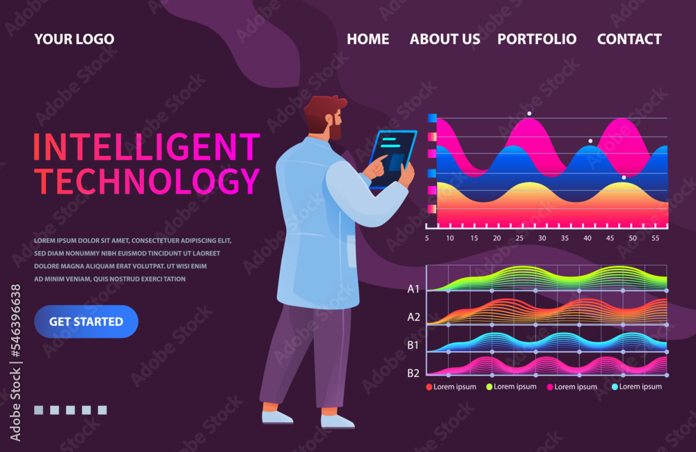 Intelligent technology abstract landing page template. Cyber ...