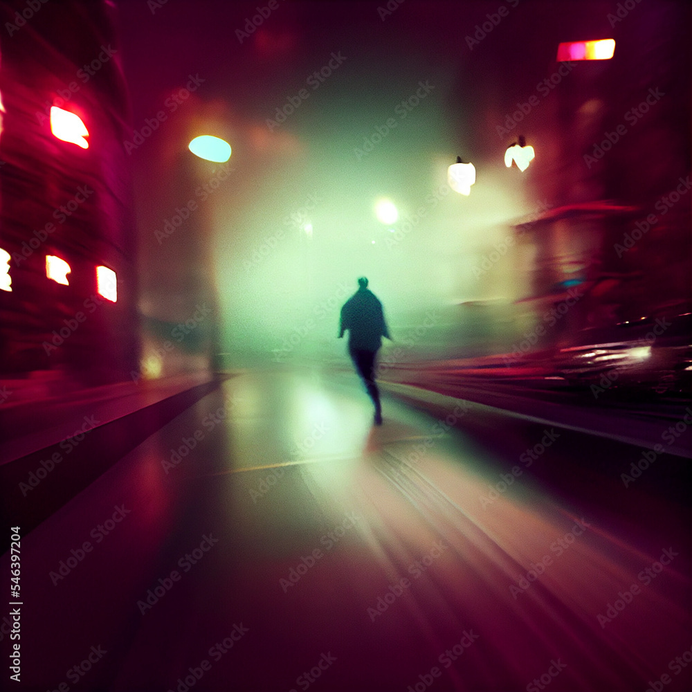 Ilustracja Stock: Noir shadowy figure running in the street, mystery ...