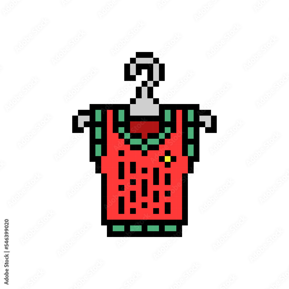 Pixel art knitted red and green vest on a hanger isolated on white ...