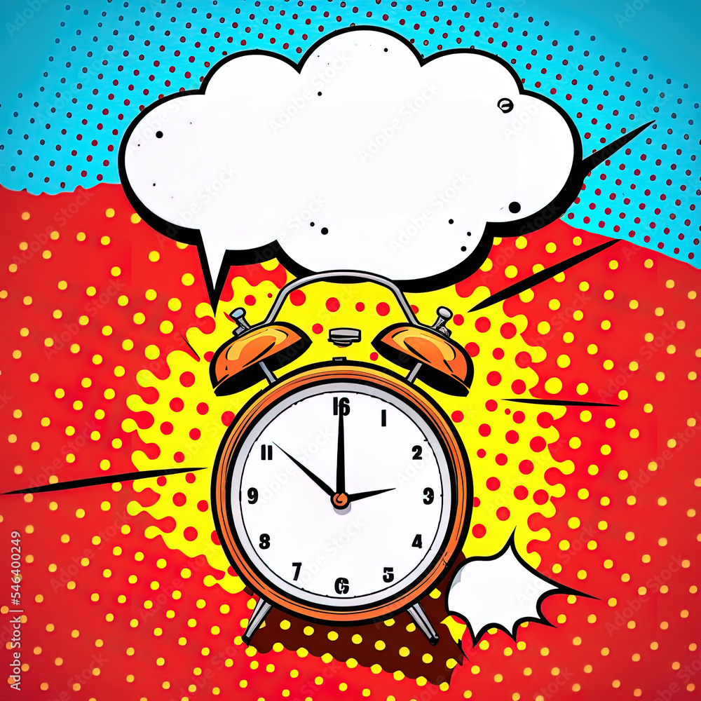Background with comic alarm clock ringing and expression speech bubble ...