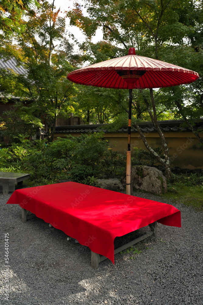 Kyoto,Japan - October 30, 2022: Nodate Gasa or a giant red-lacquered ...