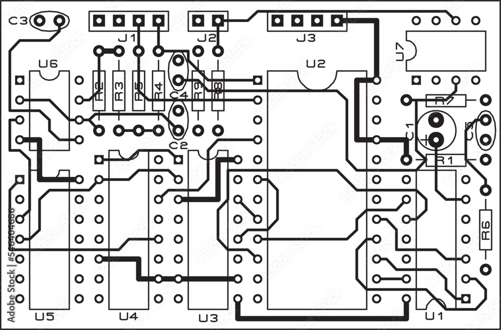 Tracing the conductors of a printed circuit board. Vector drawing a1 of ...