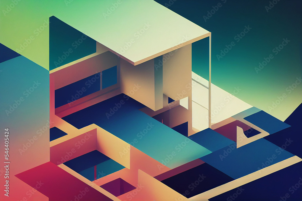 background illustration in the style of 2d and 3d mash up, abstraction ...