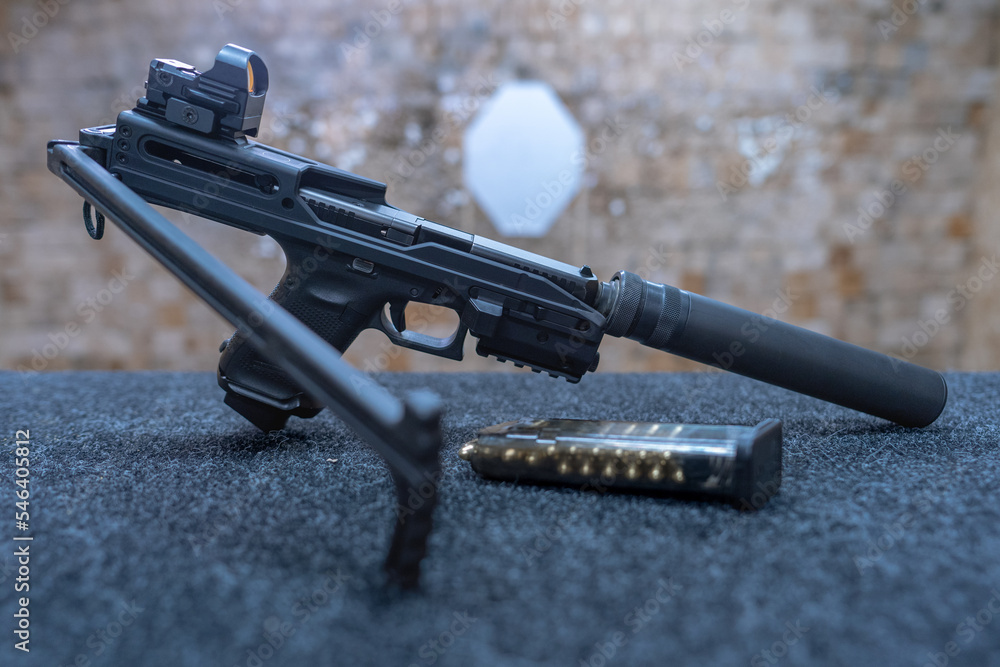 Conversion set for 9mm pistol with silencer and red dot sight in ...