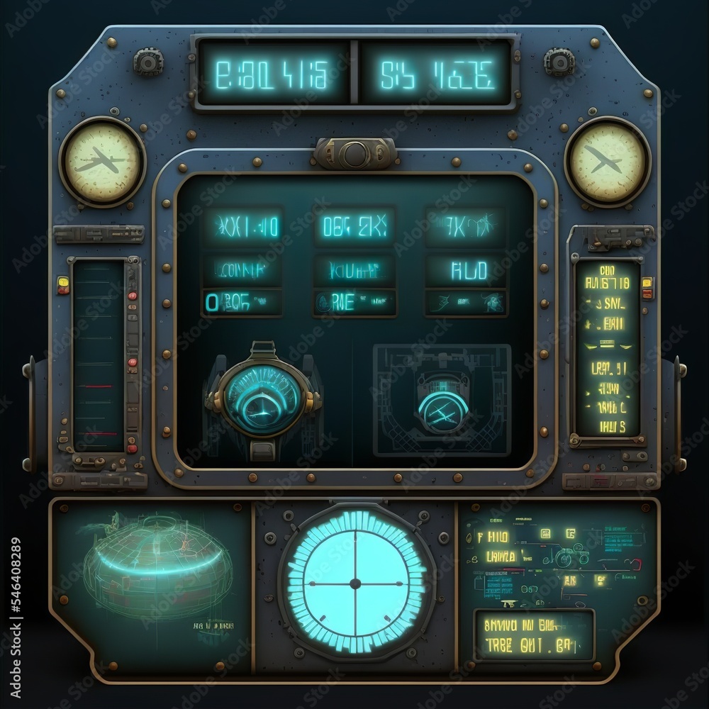 Sci-fi underwater cyberpunk card back frame template steampunk ...
