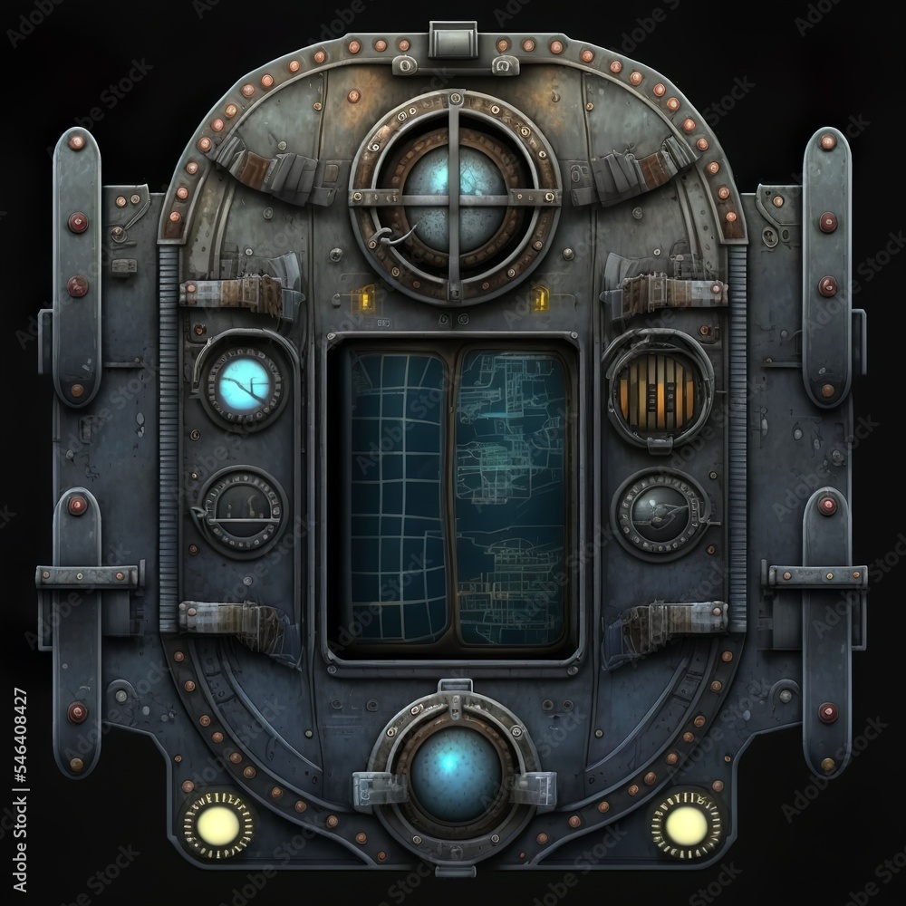 Sci-fi submarine control panel type card back frame template steampunk ...