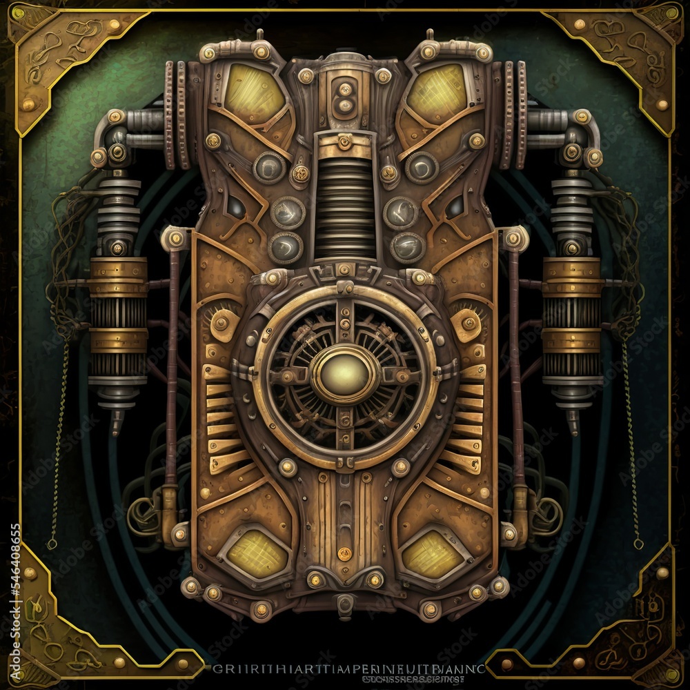 Sci-fi gadgets card back frame template steampunk biomechanical texture ...