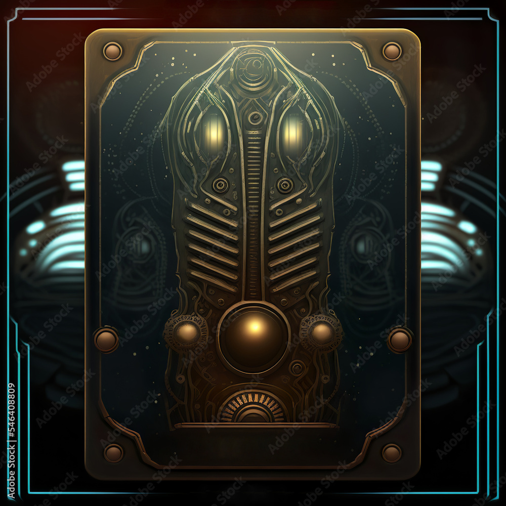Sci-fi futuristic glass electric card back frame template steampunk ...