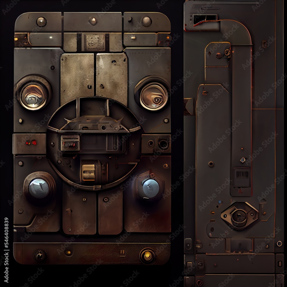 Sci-fi armored metallic rusty card back frame template steampunk ...