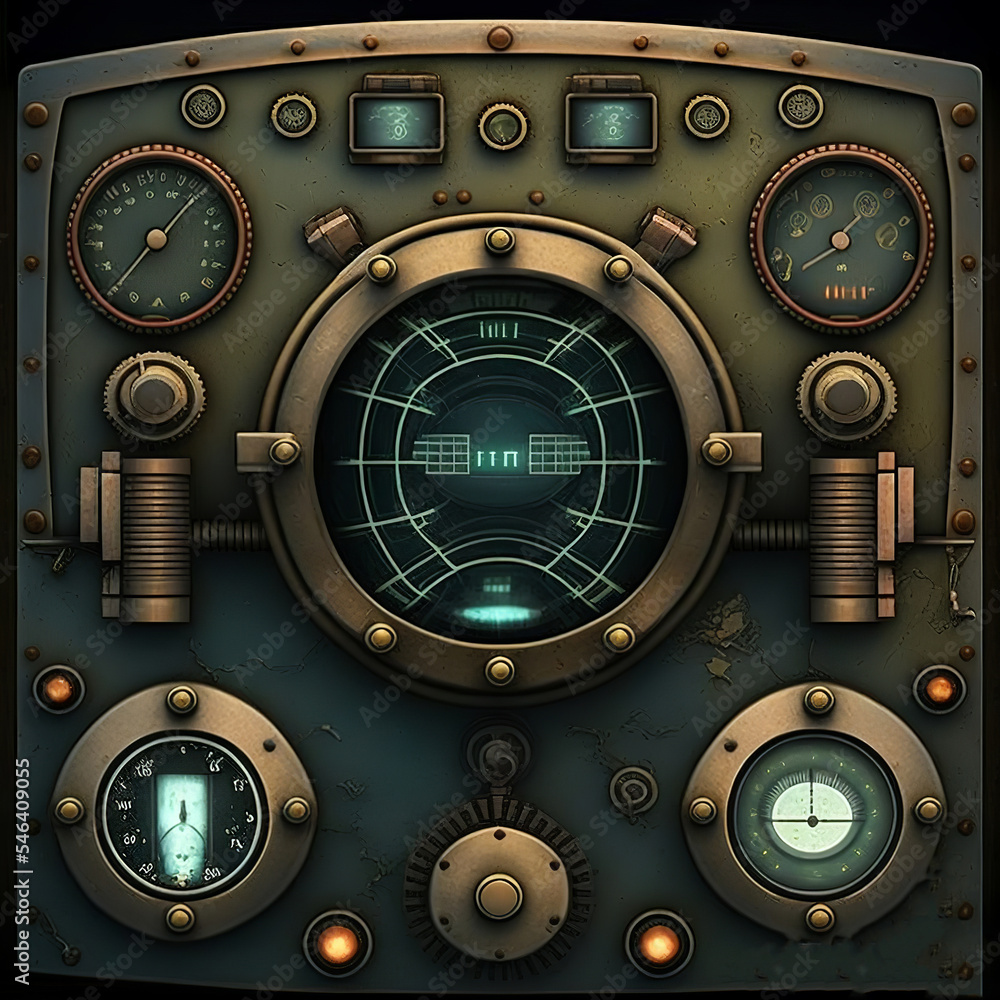 Sci-fi card back frame template steampunk cockpit control panel ...