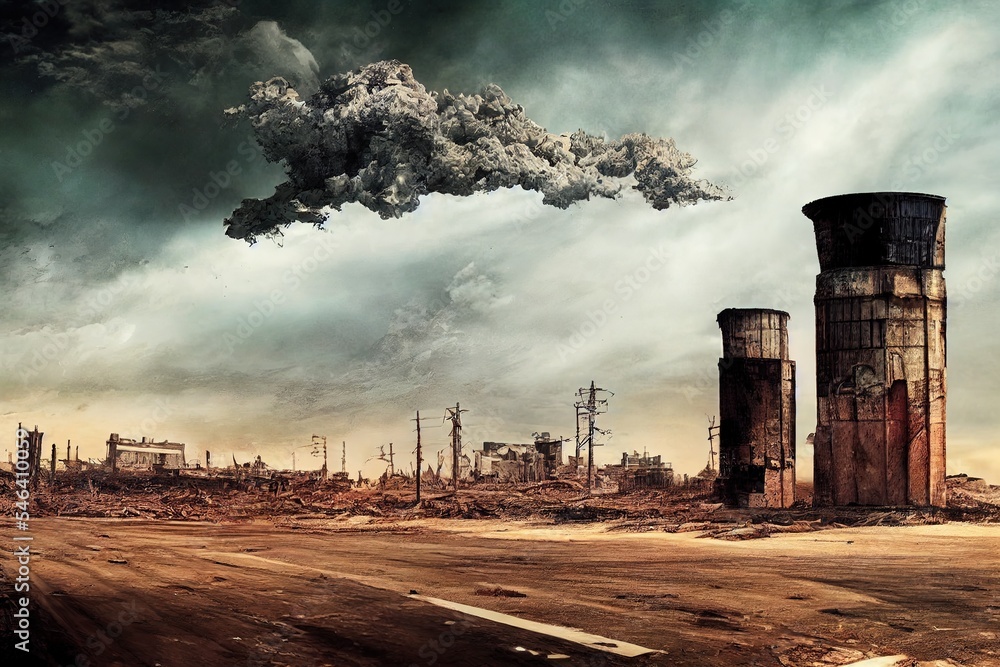 Cross processed concept post apocalyptic nuclear landscape with ...