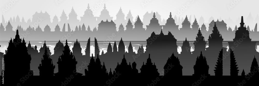 Vector Illustration of the world of temples and shrines, various kinds ...