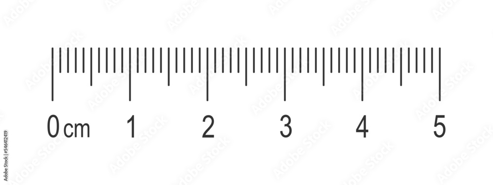 Scale of 5 centimeters ruler with markup and numbers. Distance, height ...